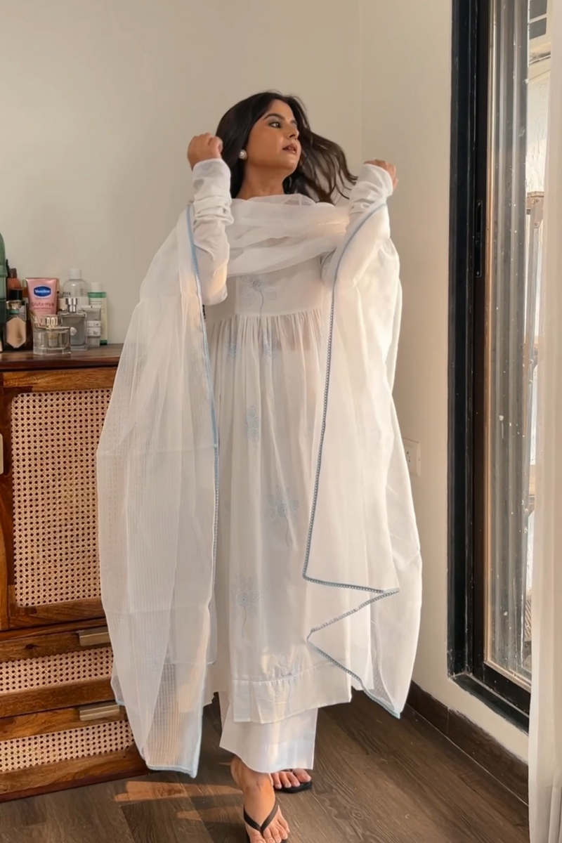 Radhika in White Block Printed Suit Set – ILMA